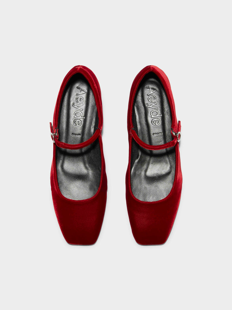 Uma Velvet Leather Flats | Red Velvet